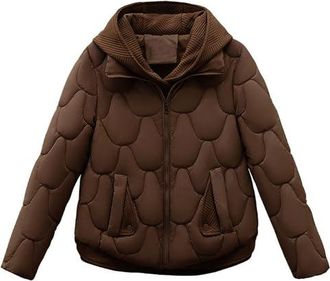 Generic Vestes matelassées pour femme à capuche avec fermeture éclair, manteau à capuche rembourré uni, col rabattable, manteau dhiver confortable pour femme,