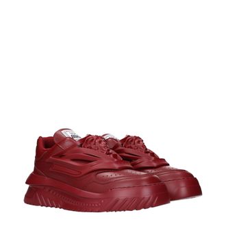 Versace Mens Red Leather Chunky Sneakers