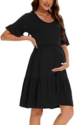 Smallshow Femme Robe Grossesse Manches Courtes Robe de Maternité Black XXL