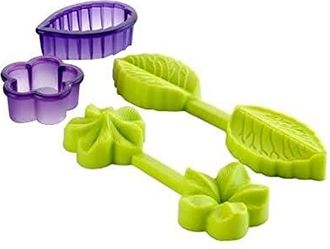 Ibili Fondant Mould 3D Set Flower & Leaf 4 Pieces of Silicone, Green/Purple, 22 x 9 x 2 cm