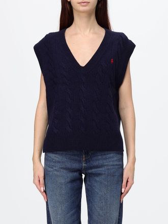 Polo Ralph Lauren Pull &agrave; manches courtes et col en V en laine et cachemire torsad&eacute;
