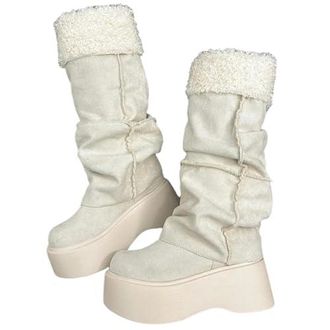 Generic JJDFW Bottes de neige plates pour femme avec doublure en fourrure et doublure en fourrure, beige, 39 2/3 EU