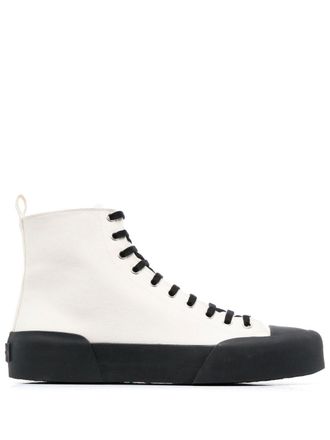 Jil Sander baskets montantes &agrave; design bicolore - Blanc