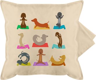 Shirtracer Kissenbezug - Hunde - Kissen - Dackel Yoga Dackel Lustig - 50 x 50 cm - Beige Natur - Hund kissenhülle Geschenk für Hundebesitzer dackelmotiv kissenbe