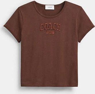 Coach Tonale Besticktes Shrunken T-Shirt Aus Bio-Baumwolle f&uuml;r Frauen in Braun, Gr&ouml;&szlig;e X-Klein