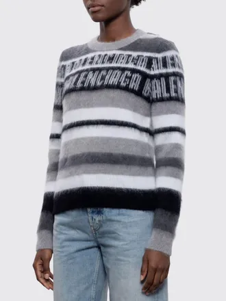 Balenciaga Gestreifter Pullover mit Rundhalsausschnitt aus Wollmischung mit Allover-Jacquard-Logo