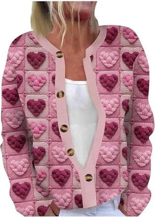 Generic Cardigan d&eacute;contract&eacute; pour femme avec imprim&eacute; de No&euml;l pour la Saint-Valentin 2026, rose, 4XL