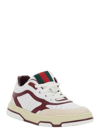 Gucci Boys White Low Top Sneakers With Web Tongue Calf Trainers