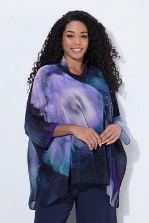 Ulla Popken Druckbluse Chiffon-Tunika doppellagig Schalkragen 3/4-Arm