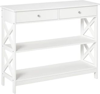 HOMCOM Table de Console Table dentr&eacute;e Style Table de drapier n&eacute;o-r&eacute;tro 2 tiroirs 2 &eacute;tag&egrave;res dim. 100L x 30.5l x 80H cm en Bois Blanc
