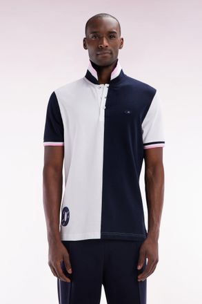 Eden Park Polo &Agrave; Manches Courtes En Coton Bicolore Blanc Et Marine Coupe Droite