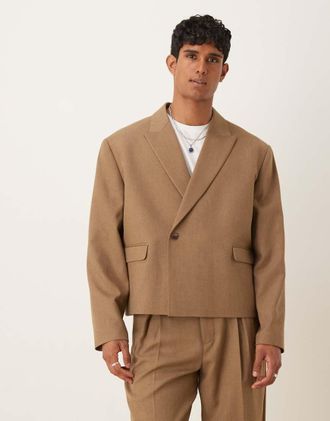 Asos Veste de costume coupe carrée à double boutonnage - Marron