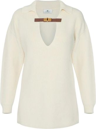 Elisabetta Franchi Femme, Pulls, Blanc, Taille: 38 FR Maglia V-neck Knit