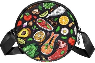 Generic Sac &agrave; bandouli&egrave;re circulaire pour femme, petit sac &agrave; bandouli&egrave;re &eacute;quilibr&eacute;, sac &agrave; dos avec fermeture &eacute;clair, bretelles r&eacute;glables, sac &agrave; main rond d&eacute;co