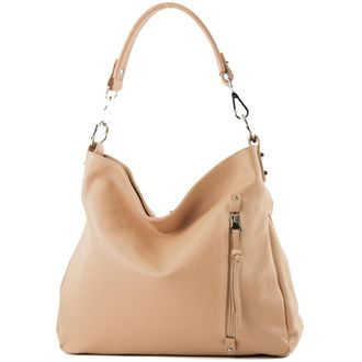 modamoda.de T183 Damen Schultertasche Handtasche Tragetasche Echtleder Gro&szlig; handmade in Italy, Farbe:Beige