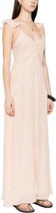 Forte_Forte Femme, Robes, Rose, Taille: 40 FR Robe Maxi &agrave; Bretelles Fines et Col en V avec Manches Volant&eacute;es