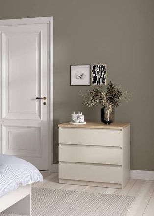 Dmora Kommode Orani, Multifunktioneller Schrank mit 3 Schubladen, Elegante Kommode f&uuml;r das Schlafzimmer, 77x50 h70 cm, Beige