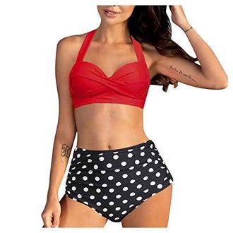 Generic Maillots De Bain Femme- Ensemble De Maillots De Bain Imprim&eacute; Taille Haute Bikini R&eacute;Tro Fronc&eacute; Tankini