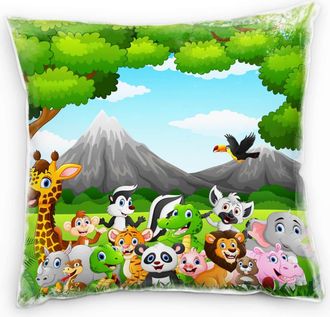 Paul Sinus Art Illustration, Cartoon, Dschungeltiere, Afrika, bunt Deko Kissen 40x40cm f&uuml;r Couch Sofa Lounge Zierkissen - Dekoration zum Wohlf&uuml;hlen