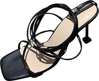 Generic Sandales &agrave; lani&egrave;res crois&eacute;es pour femme - Bout ouvert - Talons blocs - Sandales sexy - Couleur unie - Sandales &eacute;l&eacute;gantes &agrave; bout carr&eacute; - Chaussures de 