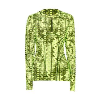 Balmain Langarm Zip Monogramm Sportshirt - - Tops - Damen - Gelb - S