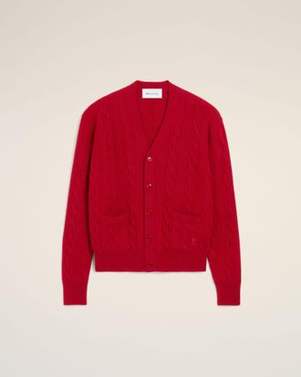 Ami Ami Paris - Cardigan torsad&eacute; rouge en laine Rouge Rubis - Taille : XXL - Unisex