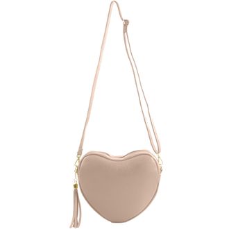 modamoda.de T267 Damen Leder Herzf&ouml;rmige Umh&auml;ngetasche Schultertasche, handmade in Italy (Rosabeige)