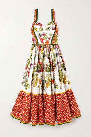 Dolce & Gabbana Robe Midi En Popeline De Coton Imprimée - Rouge