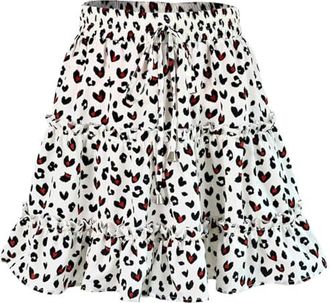 Generic Jupe d&eacute;t&eacute; mi-longue &agrave; volants taille haute pour femme - Imprim&eacute; floral - Style d&eacute;contract&eacute; et &eacute;l&eacute;gant, blanc, XXL