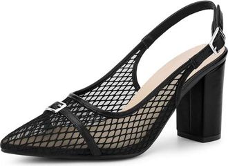 Allegra K Sandales &agrave; talon en maille pour femme avec boucle mentale et talon &eacute;pais, Noir, 39.5 EU