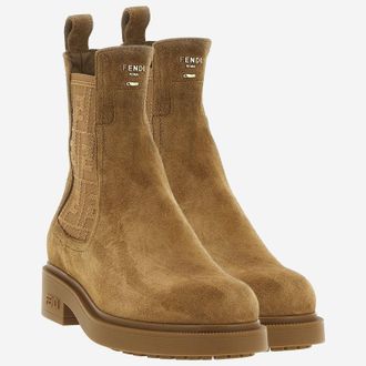 Fendi Womens Suede Leather Ankle Boots Beige