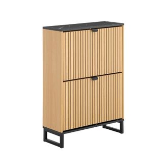 SoBuy Schuhschrank schmal schuhkipper - platzsparendes Schuhregal mit Klappen f&uuml;r Flur & Kommode - modernes Design, f&uuml;r 8-12 Paar Schuhe, bis 30 kg, schwarz