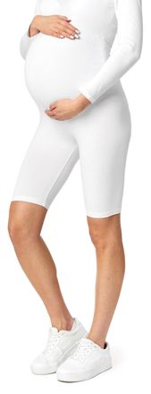 Be Mammy Kurze Umstandsleggings aus Viskose Bequeme und blickdichte Schwangerschaftsleggings Umstandsshorts Umstandsmode Sommer BE-04 (Weiß, XL)