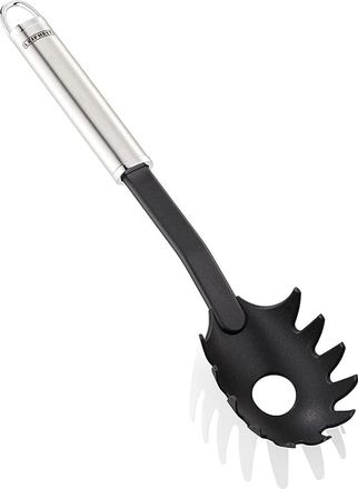 Leifheit Spaghettilöffel NylonSterling-Serie, Nudellöffel aus rostfreiem Edelstahl und Nylon zum Kochen ohne Kratzer, Nudelzange mit ovalem Griff und praktisch