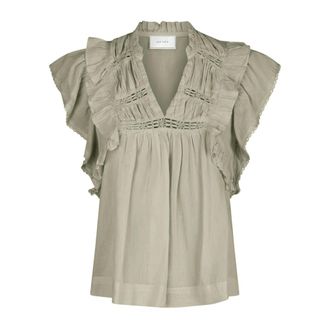 Neo Noir Ruffle Voile Top - Smoke Green - - Blouses & Shirts - Damen - Gr&uuml;n - XL