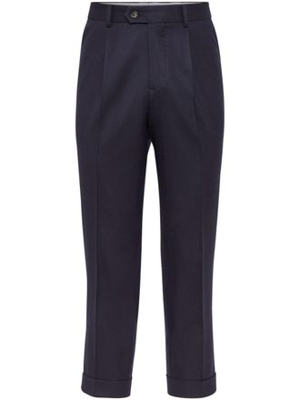 Brunello Cucinelli pantalon en coton &agrave; coupe fusel&eacute;e - Bleu