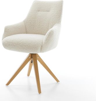 DELIFE Drehstuhl Alja-Flex mit Armlehnen Teddystoff Beige Holzgestell kantig Natur 180&deg; drehbar Taschenfederkern, Esszimmerst&uuml;hle