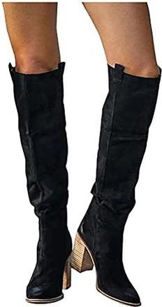 Onsoyours Boots Longues Femmes Hiver Bottes au Genou &agrave; Talons Bloc Automne Elegant Casual Chaussures B Noir 37 EU