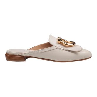 Ferragamo Femme, Chaussures, Blanc, Taille: 35 1/2 EU Mules en cuir avec boucle Maxi Gancini