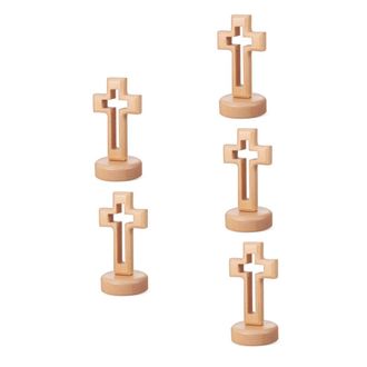 SOLUSTRE 5 S&auml;tze Kreuz aus massivem Holz Gemeinschaft kreuzen Dekoration Desktop Innere hohl Holzkruzifixst&auml;nder Tischplattenkreuze f&uuml;r Wohnkultur Holzkreuzdek