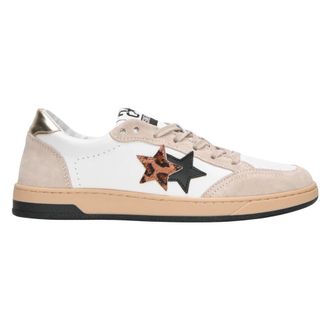 2Star Wei&szlig;e Ledersneaker mit beigen- schwarzen und Leoparden-Details - - Shoes - Damen - Mehrfarbig - 40 EU