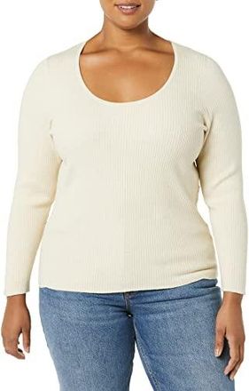 Amazon Essentials Pull à manches longues et encolure ronde en maille fine extensible (grandes tailles disponibles) Femme, Sable Chiné, XS
