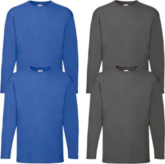 Fruit Of The Loom 4er Herren Longsleeve Baumwolle Tshirt Langarm Shirt Sets Verschiedene Farbsets M L XL 2XL 3XL 4XL 5XL & HLKauf-Block (3XL, 2X Royal, 2X Graphit & 1x 