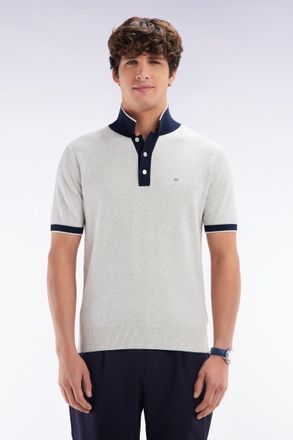 Eden Park Pull Manches Courtes &Agrave; Col Polo En Coton Gris Coupe Droite