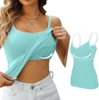 Generic HUIFUAO Camisole pour Femme avec Soutien-Gorge intégré - Débardeur Blanc Sexy pour lété - Débardeur Basique avec Soutien-Gorge intégré, A02 Vert Menth