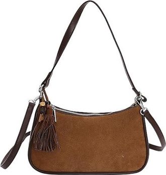 Generic Sac &agrave; main Hobo en polyur&eacute;thane avec fermeture &eacute;clair - Sac &agrave; main sous les aisselles - Cha&icirc;ne avec pendentif pour femme - Travail et voyage, marron, 