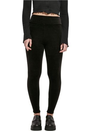 Urban Classics Damen Ladies High Waist Rib Velvet Leggings Yoga Pants, Schwarz, XS EU