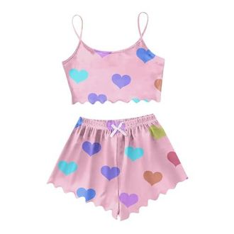 Generic Ensemble de v&ecirc;tements de nuit pour femme Saint Valentin Simple Chemise de nuit Baggy Nuit Doux V&ecirc;tements de nuit Mignon Ventre Nu Cami Top et Short av