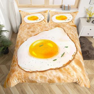 Generic Bettw&auml;sche 135x200 Ei Bettbezug 135 x 200 Brot Bettw&auml;sche-Sets mit Rei&szlig;verschluss 3D Weiche Mikrofaser Kinderbettw&auml;sche mit 2 Kissenbez&uuml;ge 80x80 cm A-