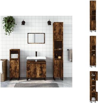 vidaXL Badschrank R&auml;uchereiche 30x30x190 cm Holzwerkstoff - Badezimmerm&ouml;bel - Badschrank - Holzbadschrank - Rauchfarben M&ouml;bel - Landhaus Stil